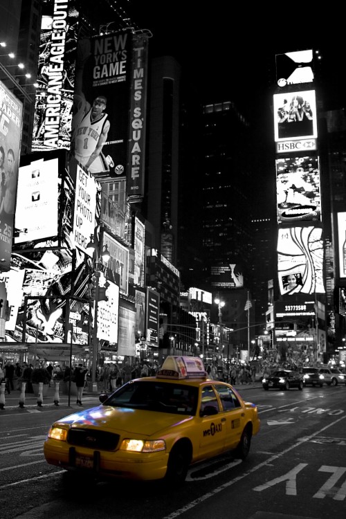 Selective Color Photography Of Taxi In New York Time - Square, Inc ...