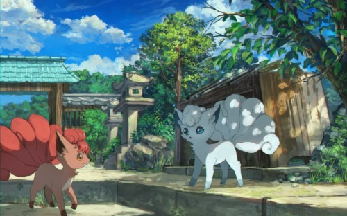 Pokemon, Vulpix, Trees, Scenic, Shrine, Clouds - Pokemon Scenic ...