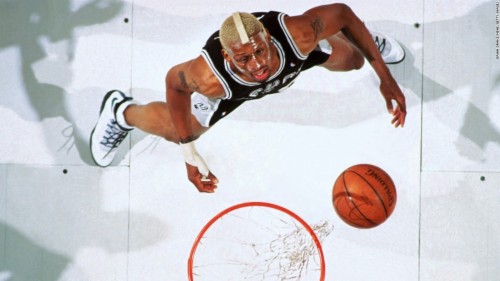 Rodman Dives For A Loose Ball During A Game In - Dennis Rodman Laying ...