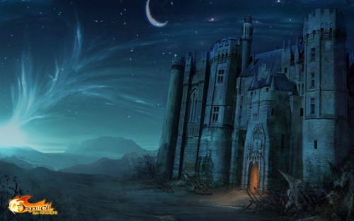 Castle Under The Crescent Moon Wide Wallpaper - Castle In The Moon ...