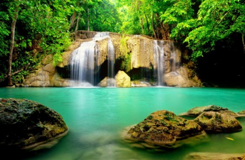 Serenity Rocks Beautiful Trees Greenery Fall Waterfall - Calm Waterfall ...