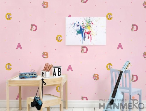 Modern English Letters Kids Bedroom Wallpaper Pink - Wallpaper ...