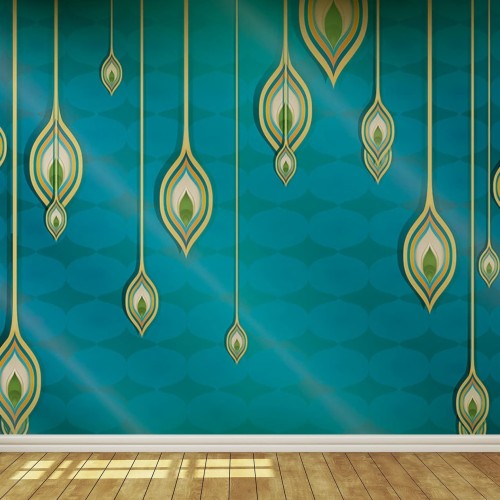 Blue Teal And Gold Exotic Indian Design Wallpaper Mural - Indian Design ...