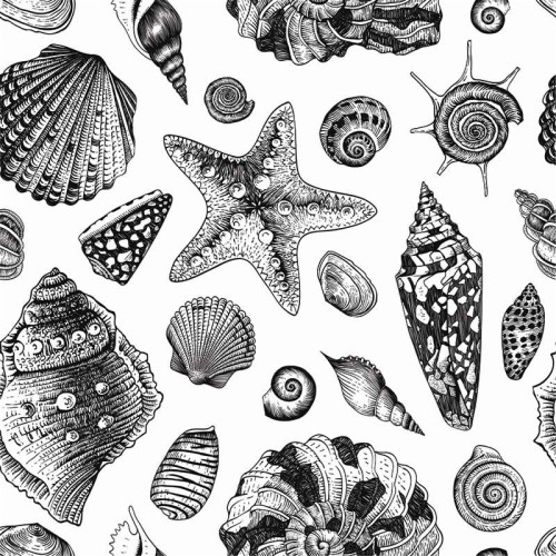 Black & White Seashell Pattern - Black And White Sea Shells (#2917166 ...