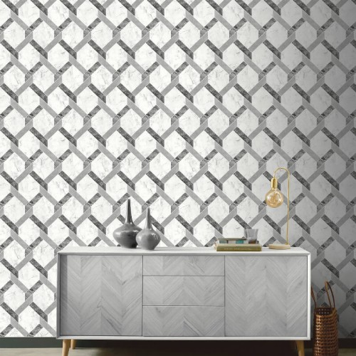 Arthouse Interlock Geometric Marble Grey/white Wallpaper - Wall ...