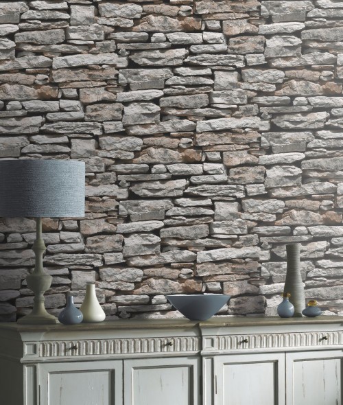 Brick, Slate & Wood Effect Wallpaper Rustic Red Silver - Wall Wooden ...