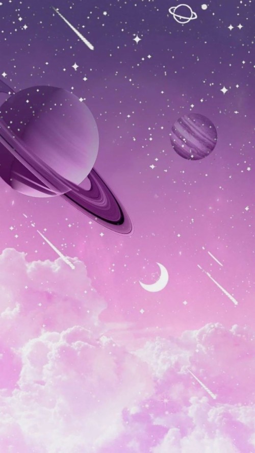 Cartoon Image Of Planets And Shooting Stars, Outer - Purple Cartoon ...