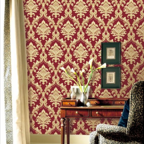 Red And Gold Damask Wallpapered Walls (#3067996) - HD Wallpaper ...