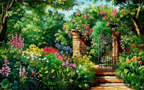 Charming Blumen & Garden Gate Wallpapers And Stock - Jardin Con Flores ...