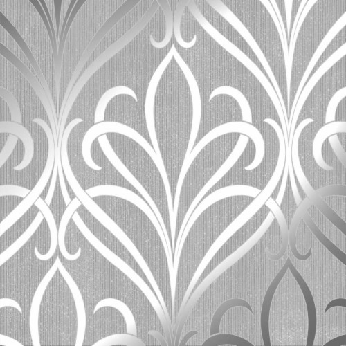 Gothic Damask Flock Grey & Silver Wallpaper, , Large - Damask Wallpaper ...