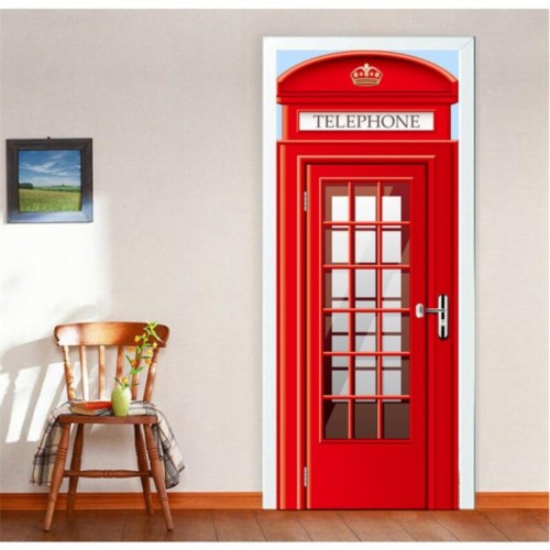 British Red Phone Booth Diy Wall Painting Mural Wallpaper - Phone Door ...